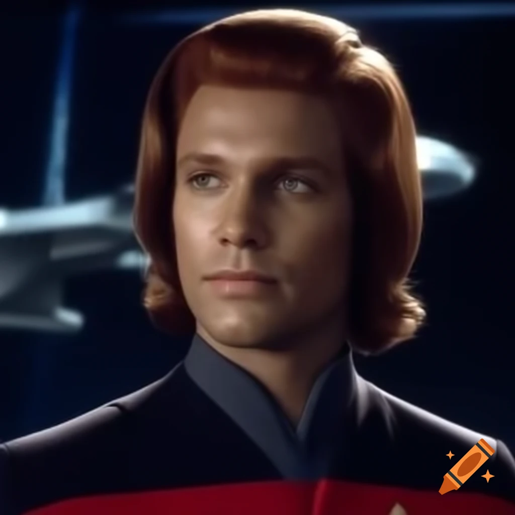 Brave human captain of starship Enterprise in battle against aliens ...