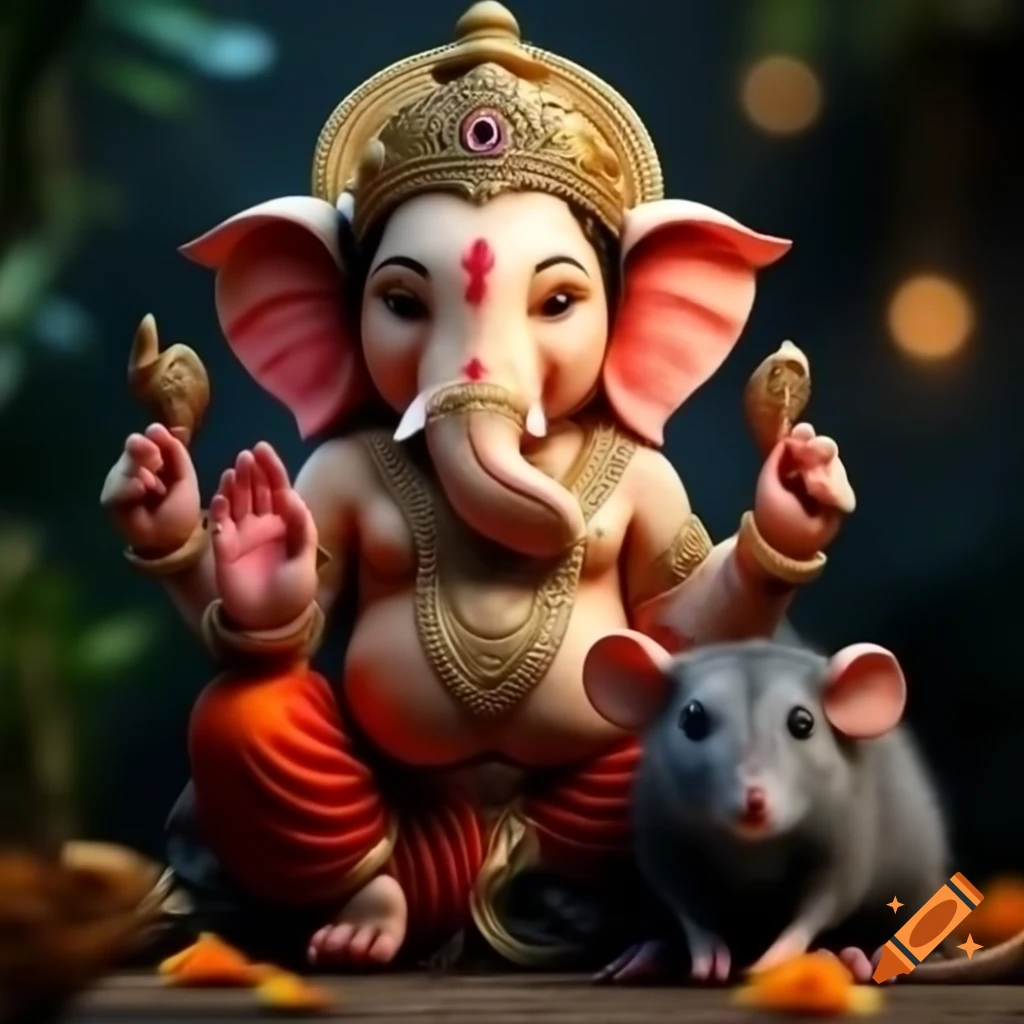 Statue of ganesh riding a rat, symbolizing wisdom and overcoming ...