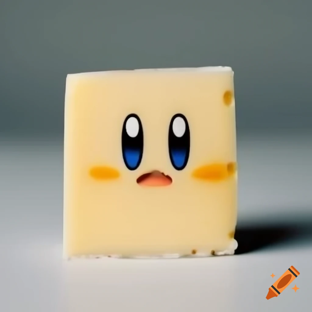 Block of cheese featuring kirby's face on Craiyon