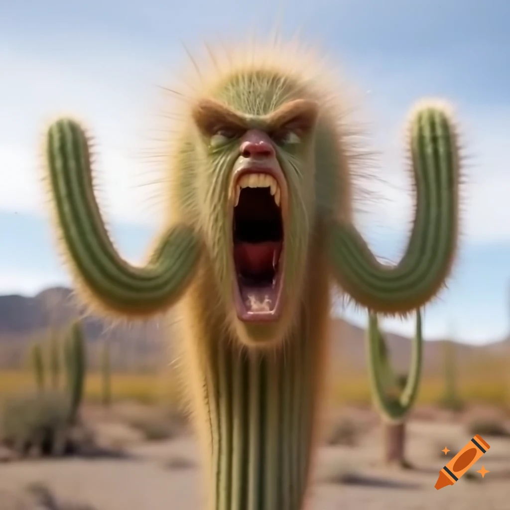 Angry cactus monster with long arms and claws on Craiyon