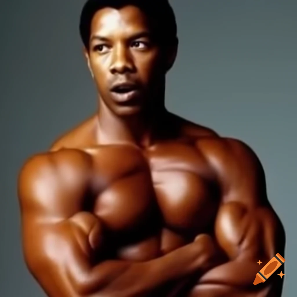 Exaggerated muscular depiction of denzel washington on Craiyon