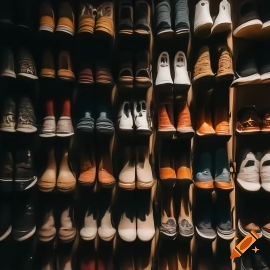 Organized shoe rack with shoes arranged in sequence on Craiyon