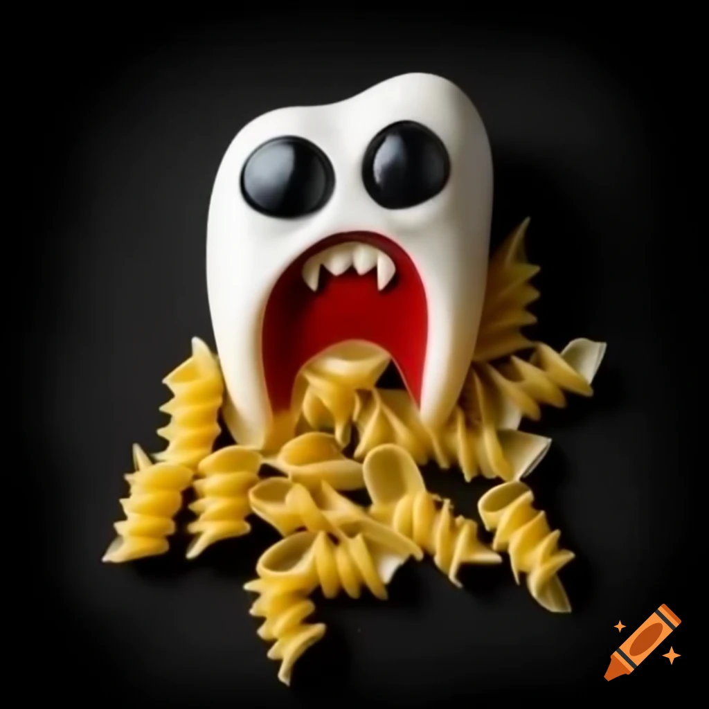Creative representation of sinister tooth pasta dish on Craiyon