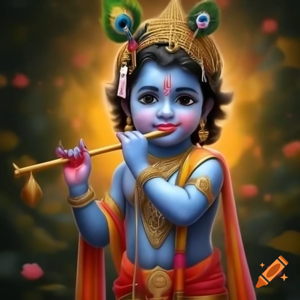 Krishna playing the flute, depicting traditional art on Craiyon