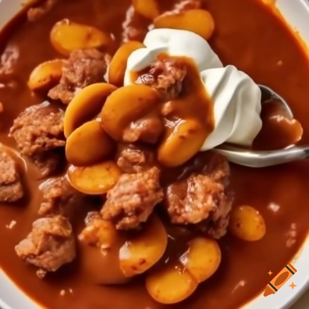 Cheese snack topped with meat sauce and whipped cream on Craiyon
