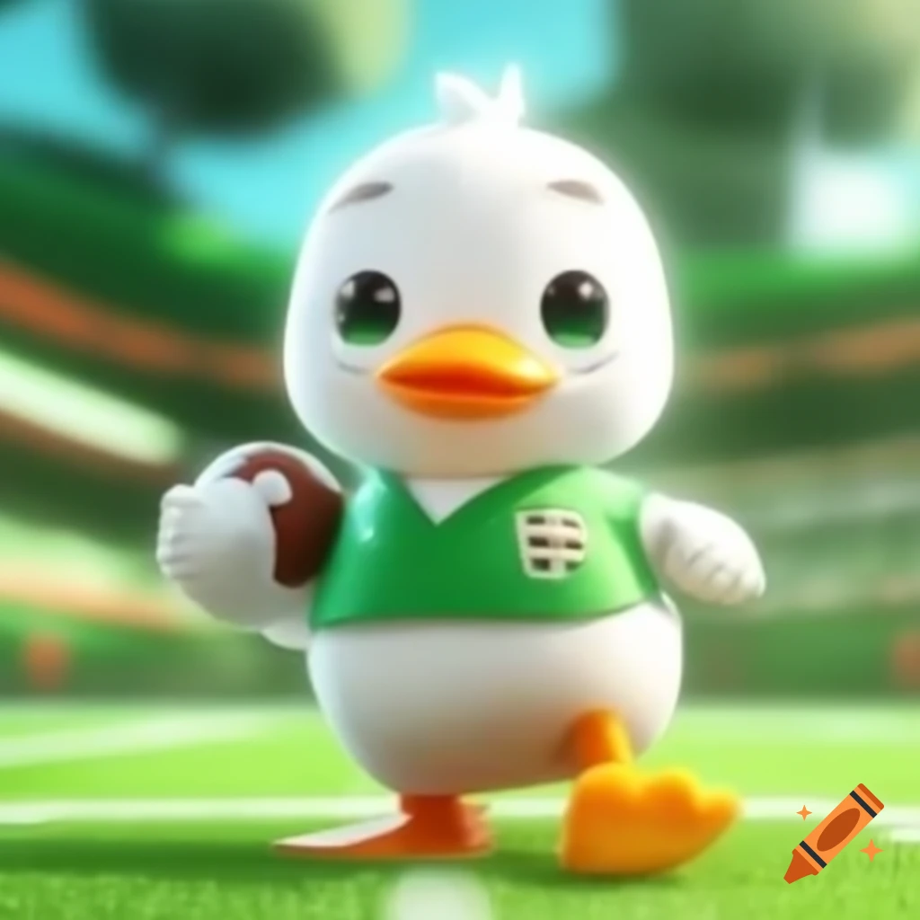 Cute football player duck in green and white attire on Craiyon