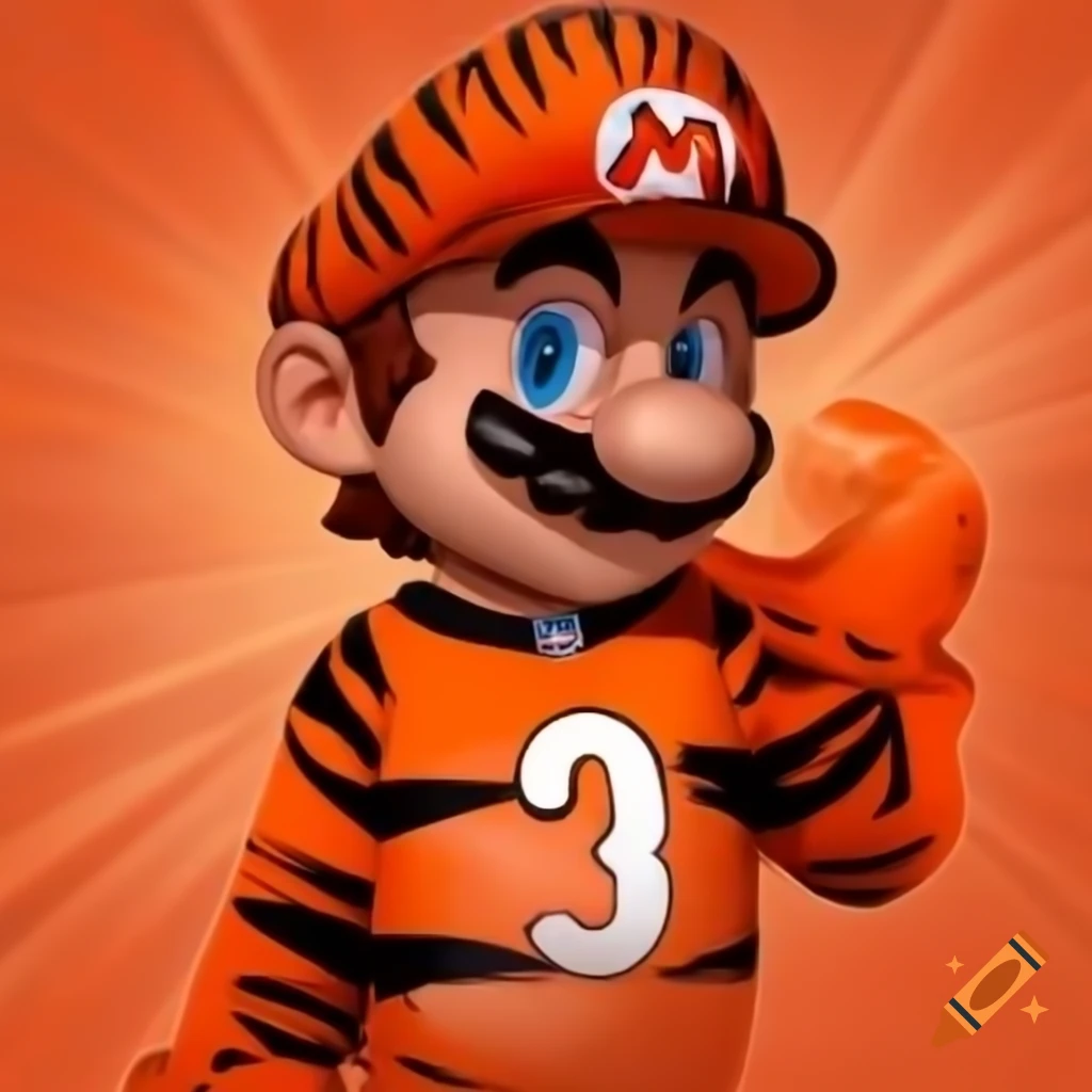 Mario character in Bengals jersey with football logo, digital art on ...