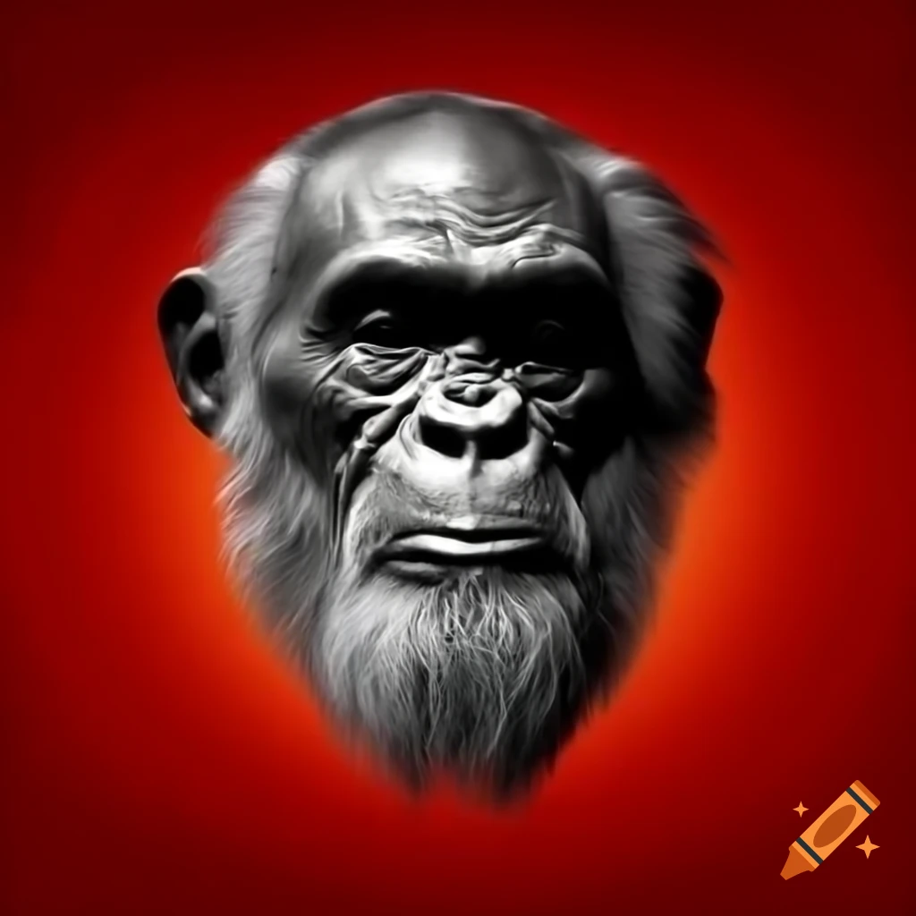 Charles Darwin with red background, human evolution theory on Craiyon