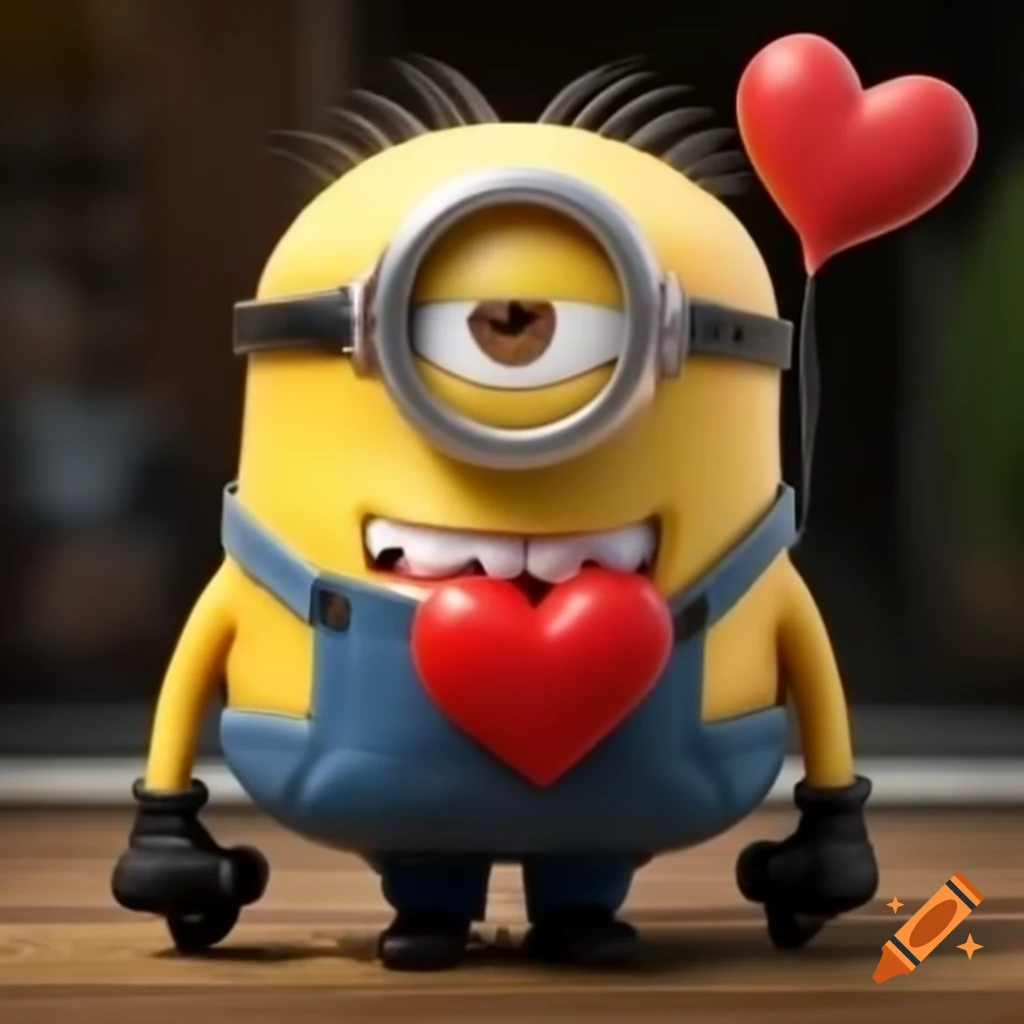 Minion in a suit holding a heart, looking in love on Craiyon