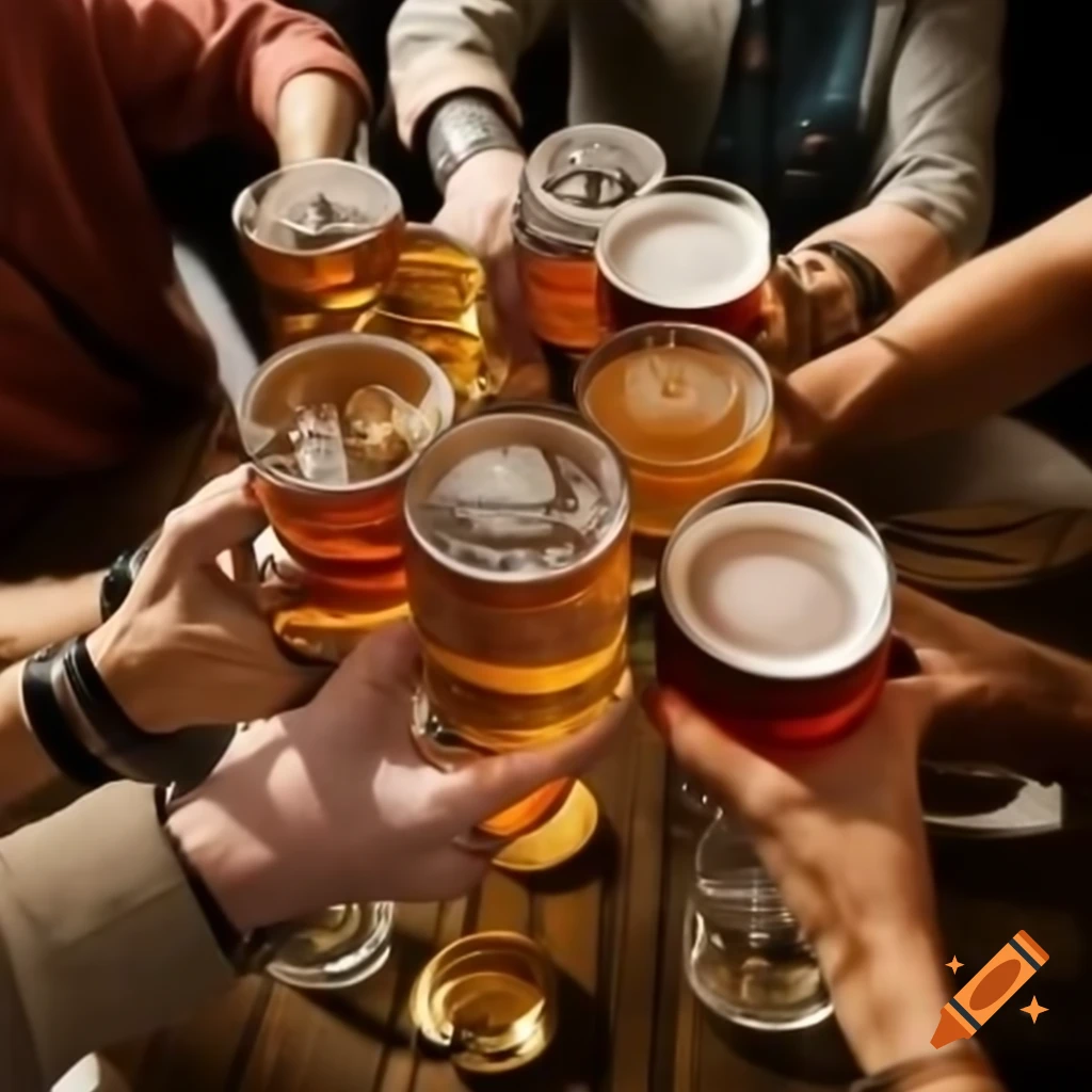 People toasting pints of beer atop Texas mountains on Craiyon
