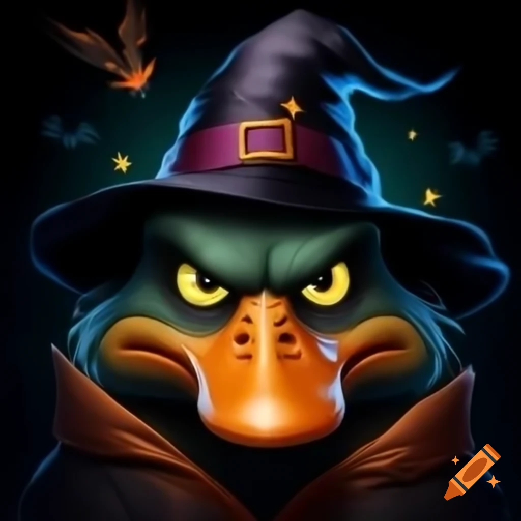 Angry duck in halloween theme on Craiyon