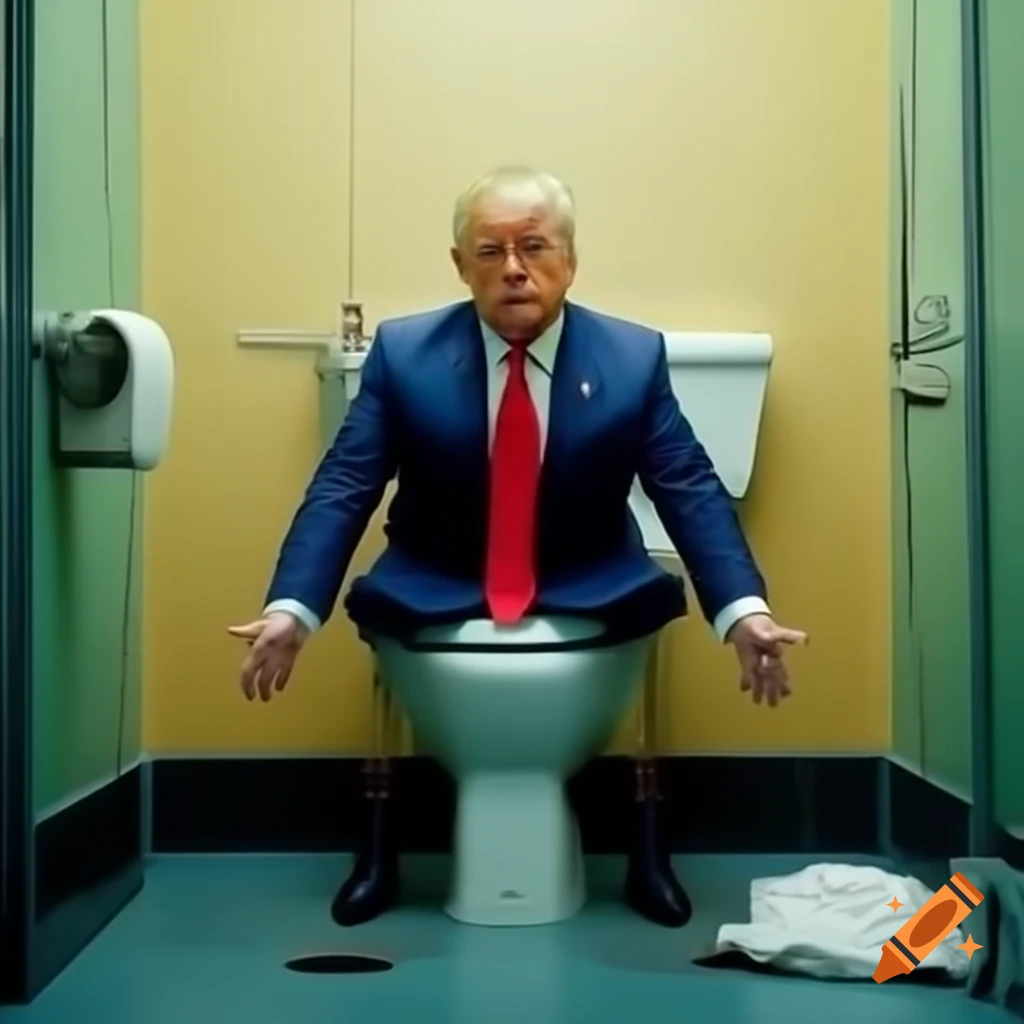 Cartoon of miniature Trump on a rolling toilet at the RNC on Craiyon