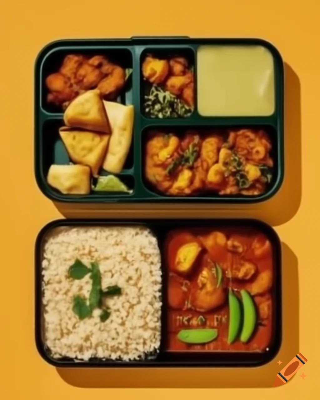 South Indian lunch box food being delivered in the air on Craiyon