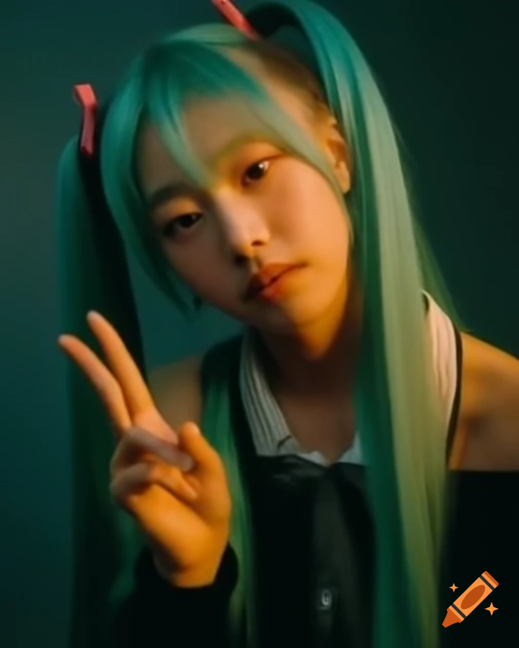 Vintage photo of miku hatsune actress making peace sign at comiket ...