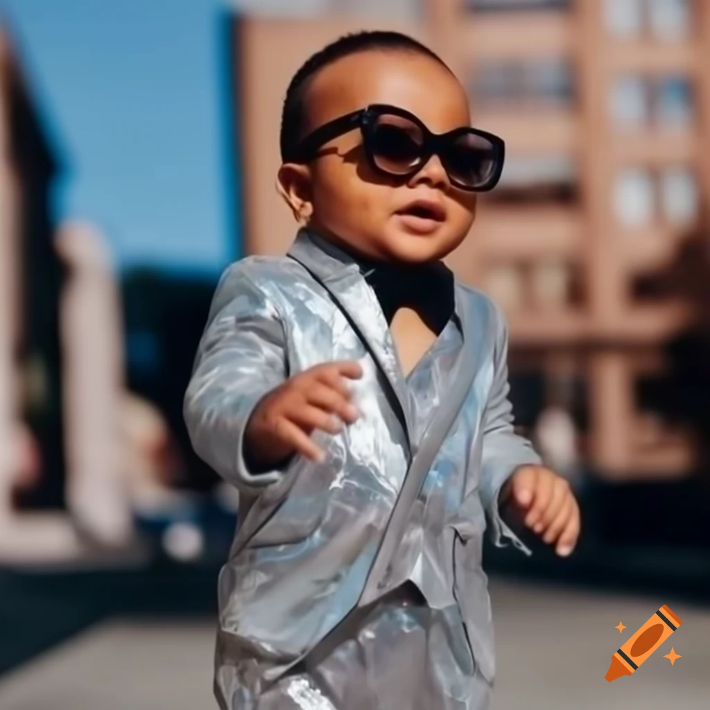 Baby wearing sequined suit and sunglasses on Craiyon