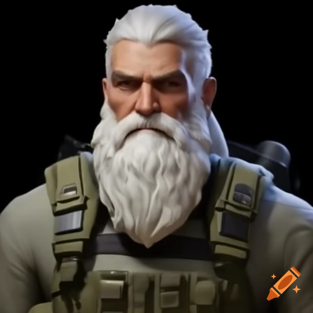 Man with white beard wearing spec ops gear and carrying a backpack on ...