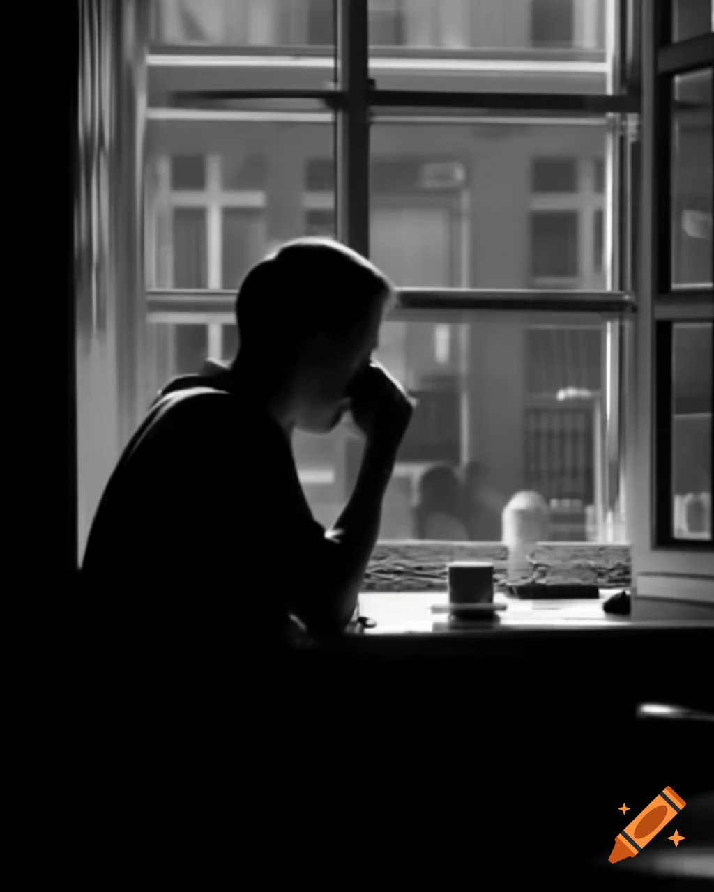 Man sipping coffee while looking out the window on Craiyon Man sipping coffee while looking out the window on Craiyon
