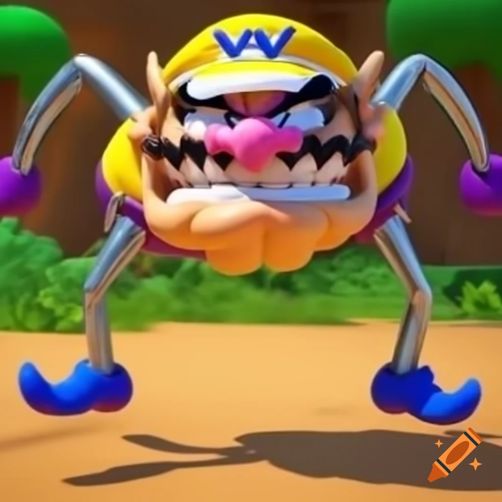 Wario character with exaggerated long legs on Craiyon
