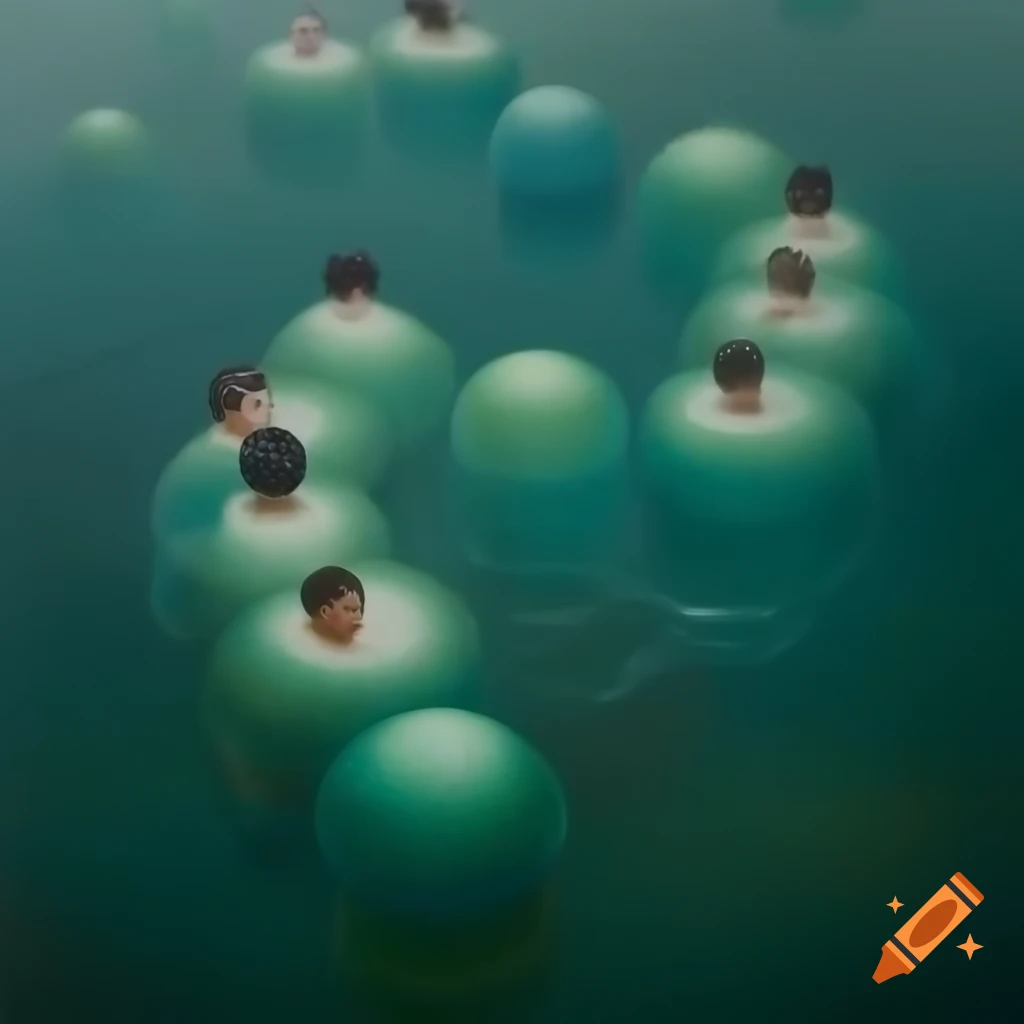 Surrealistic painting of circles in water of varying shapes and sizes ...