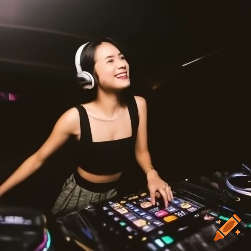 Cute thai girl dj smiling on Craiyon