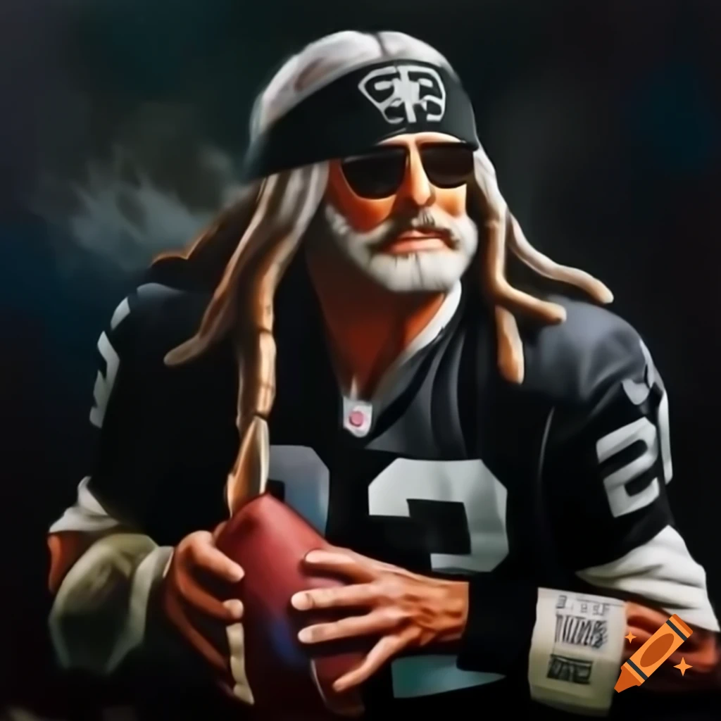 Old pirate in Las Vegas Raiders jersey holding football, oil painting ...