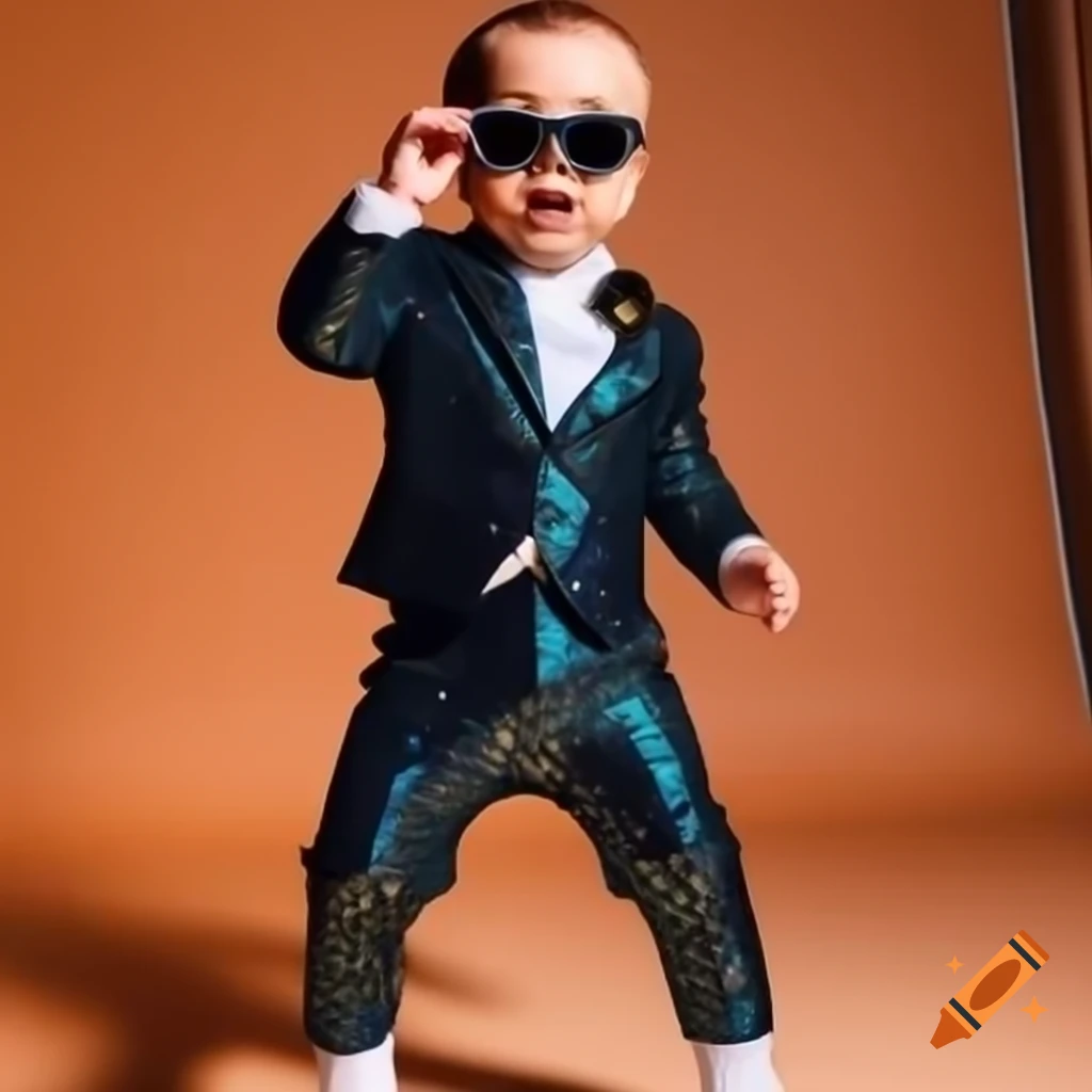 Baby wearing sequined suit and sunglasses on Craiyon
