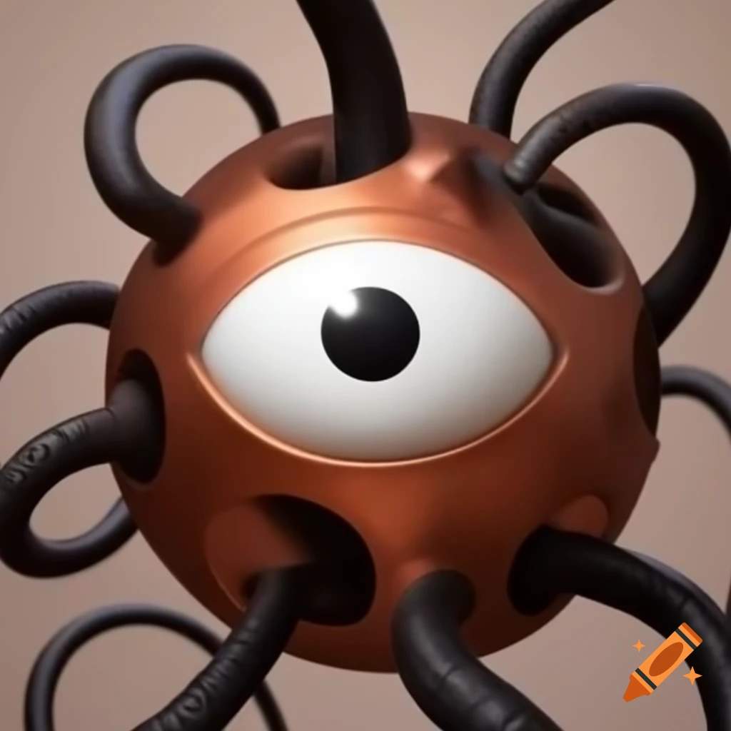 Stylized white eye in copper sphere with black tentacles on Craiyon