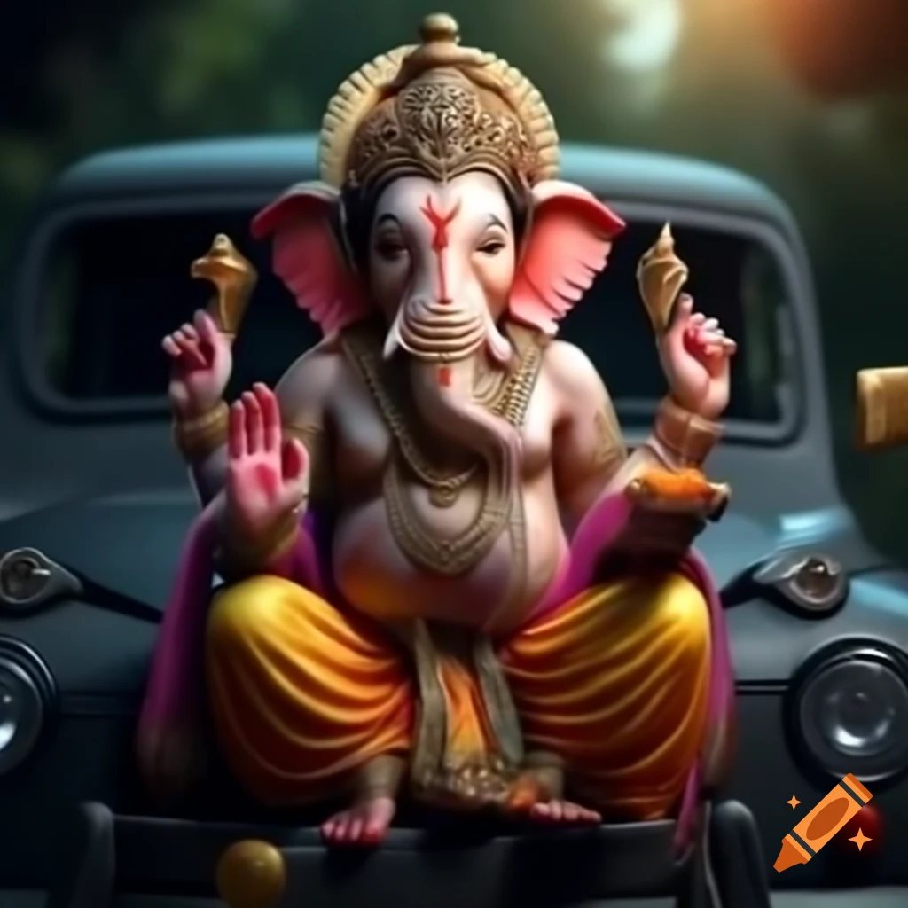 Lord Ganesha seated on a car on Craiyon
