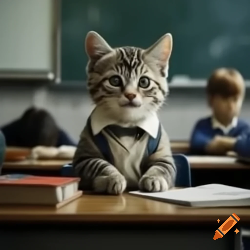 Stray cat in classroom learning on Craiyon