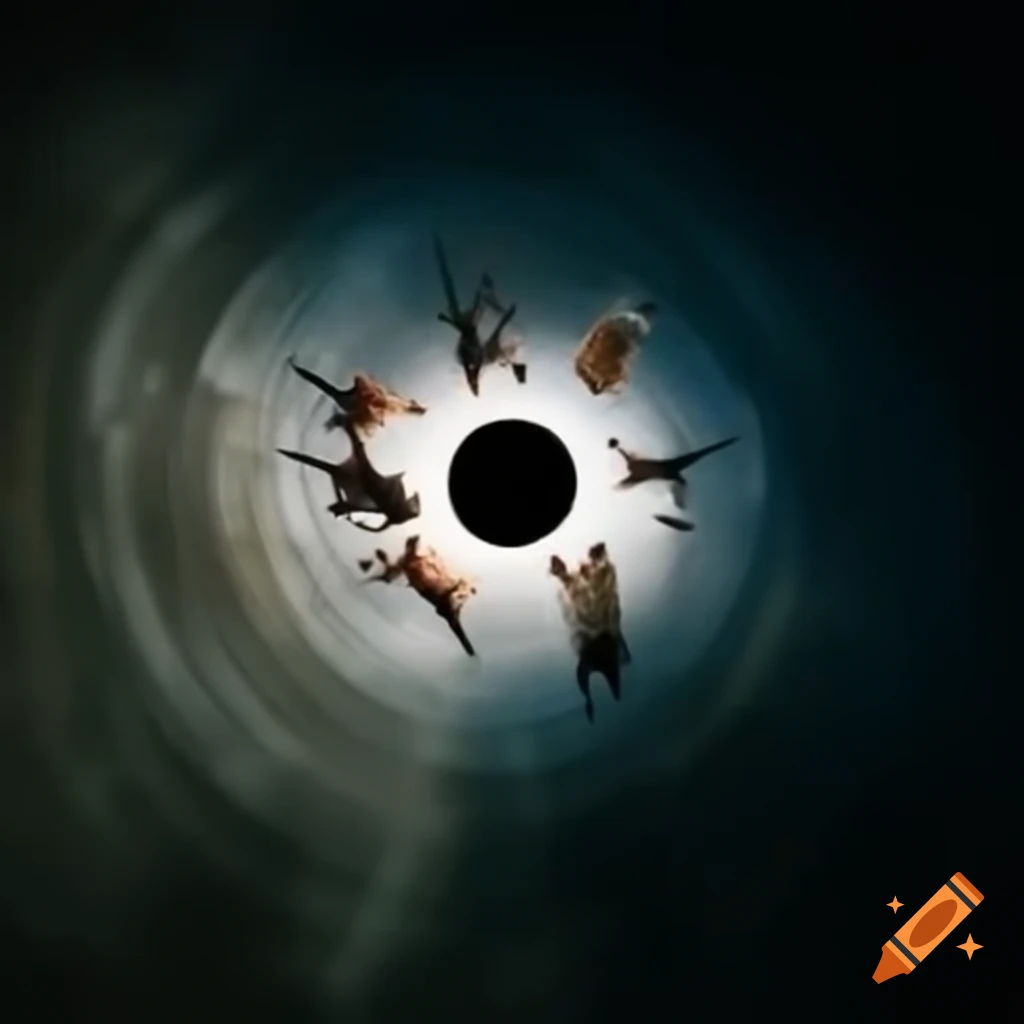 People hovering in mid-air being pulled towards a black hole on Craiyon