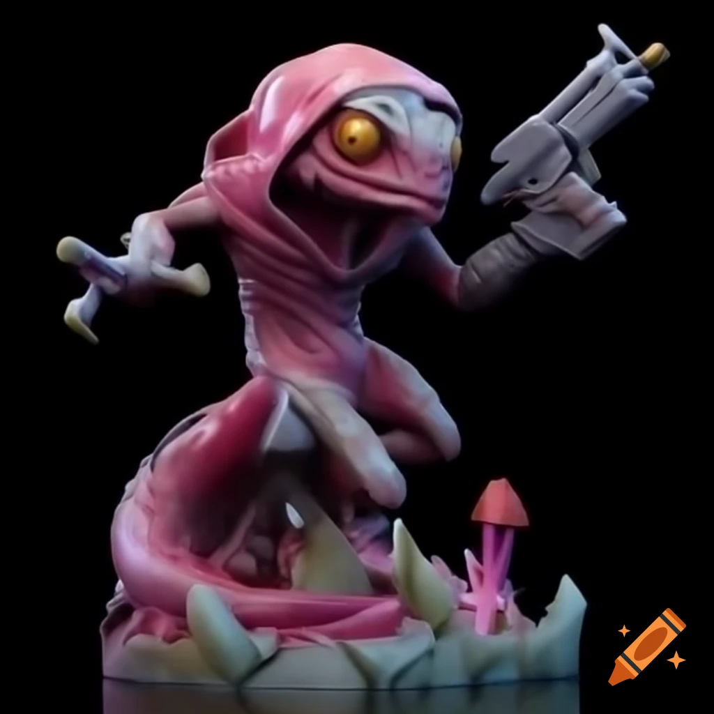 3d model of anthropomorphic salamander alien in black robe with laser ...