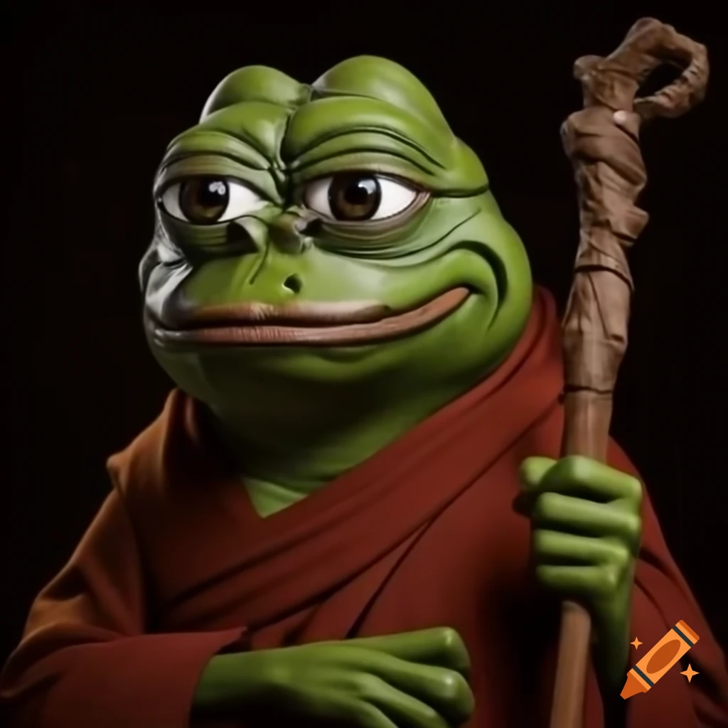 Character resembling a monk with staff in a stylized design on Craiyon