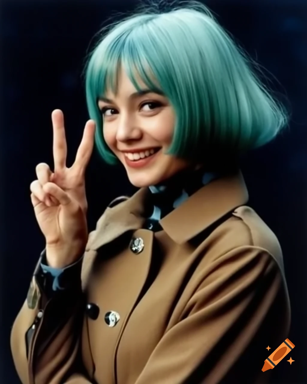 Vintage photo of actress resembling Miku Hatsune with peace sign and ...