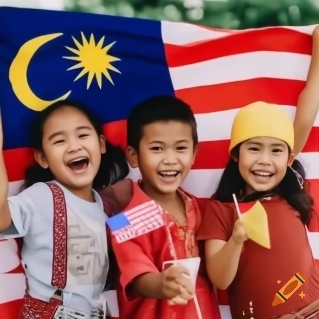 Children holding malaysia flag with pride on Craiyon