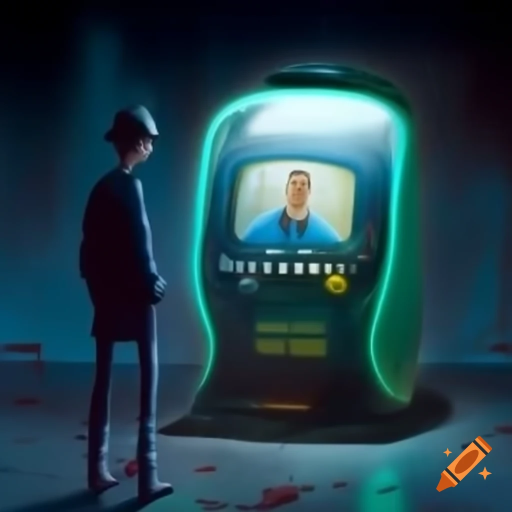 Futuristic time machine with determined man in front, theme of fixing ...