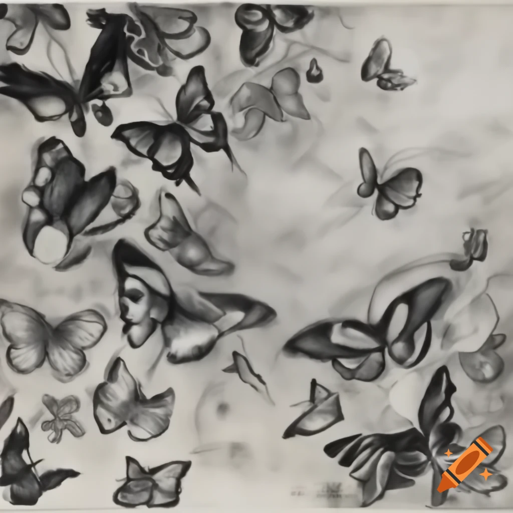 Surreal mezzotint of dreams featuring butterflies in steampunk style ...
