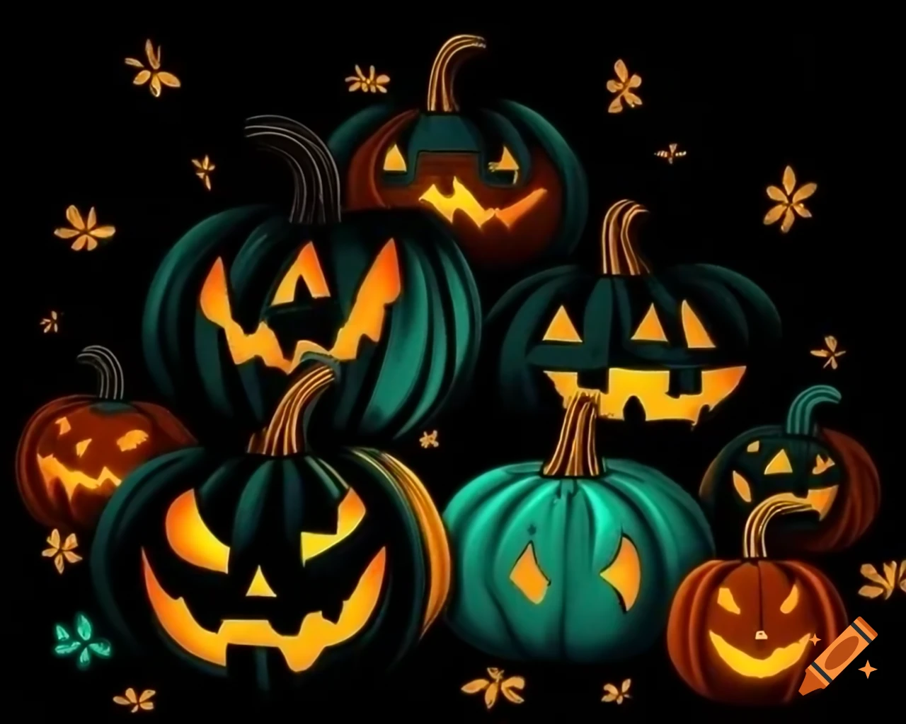 Haunted halloween pumpkin house in red, purple, black, and gold cartoon ...