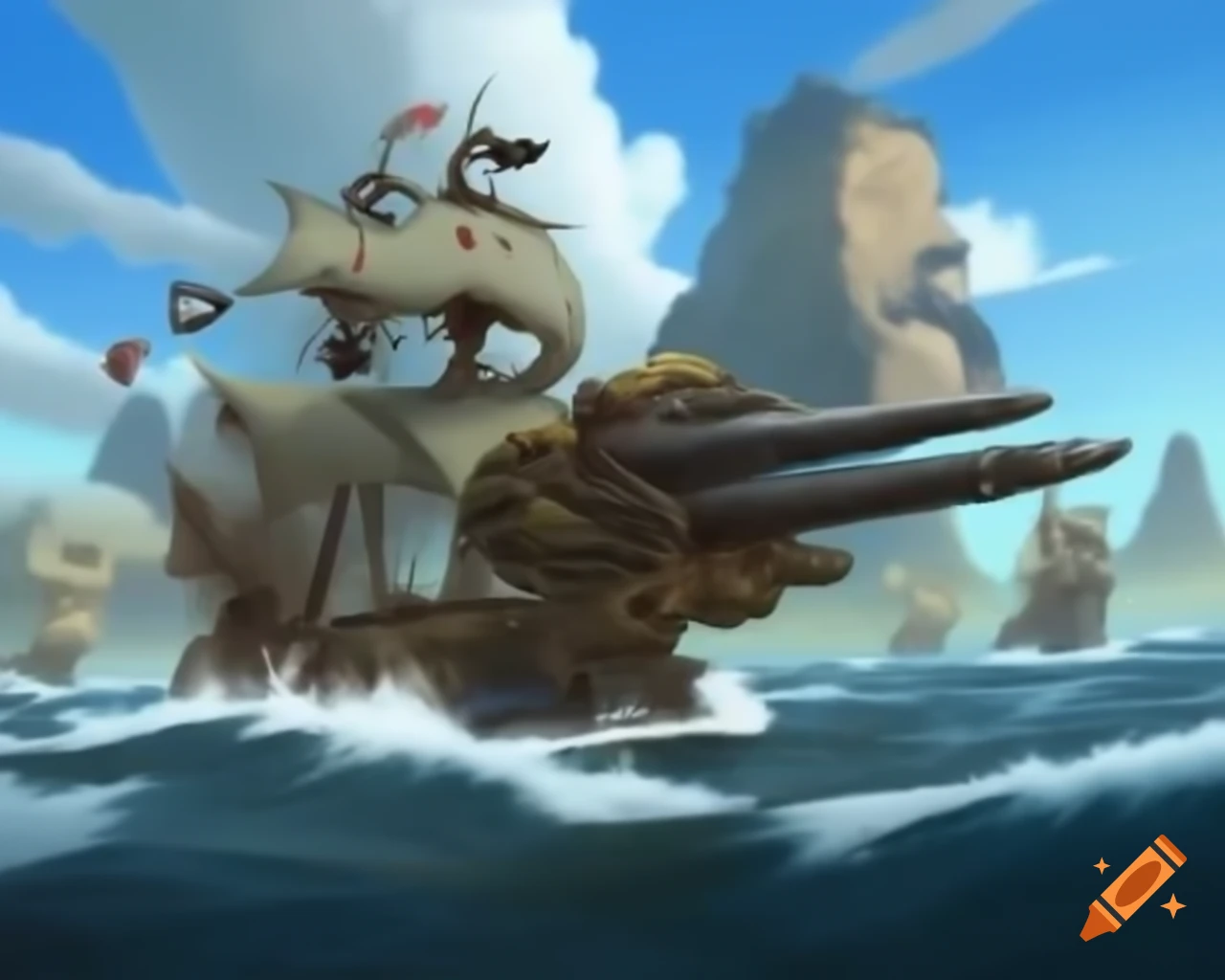 Pirate-themed jet plane alongside a pirate ship on Craiyon