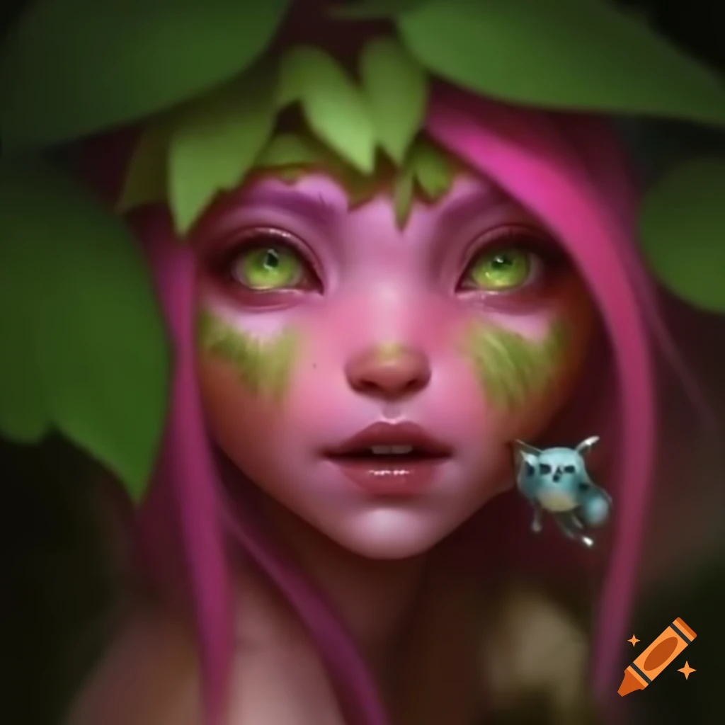 Garden fairy with messy pink hair and heavy pink skin, small body and ...