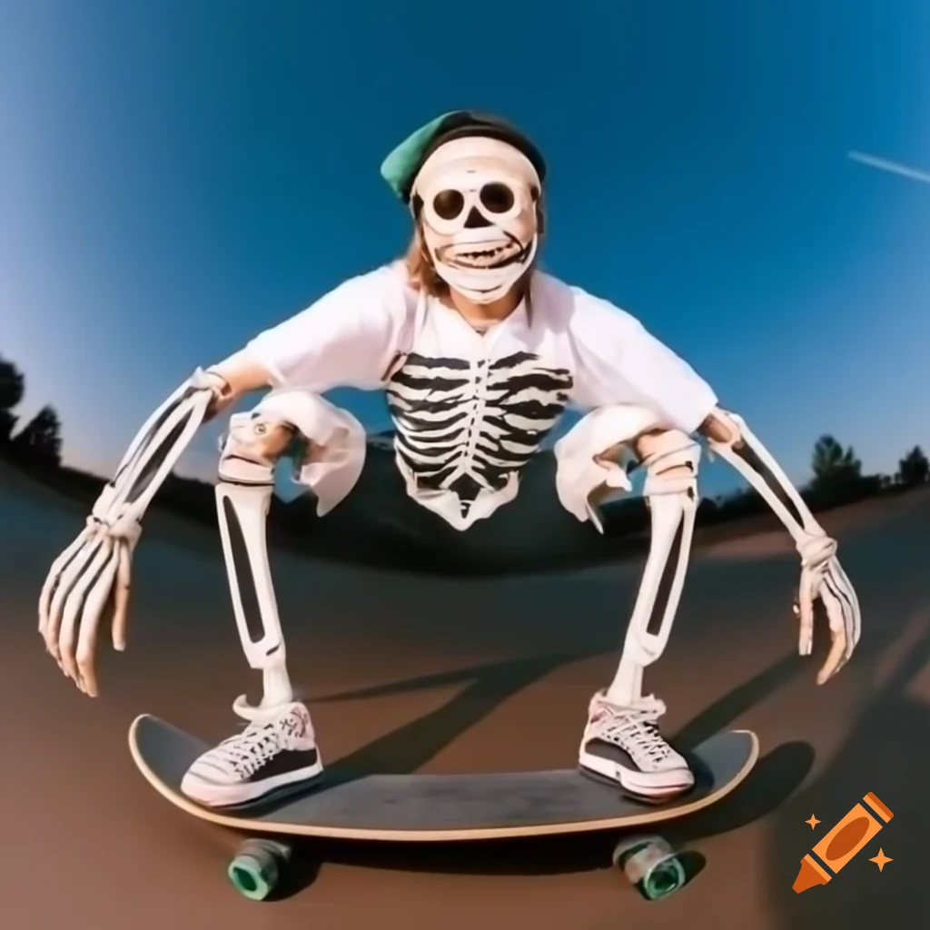 Skeleton performing tricks on skateboard on Craiyon