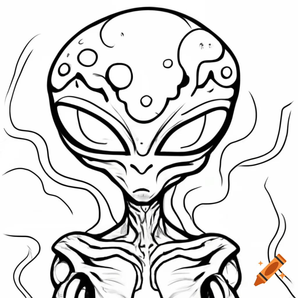 Detailed line art of an alien for Halloween coloring page on Craiyon