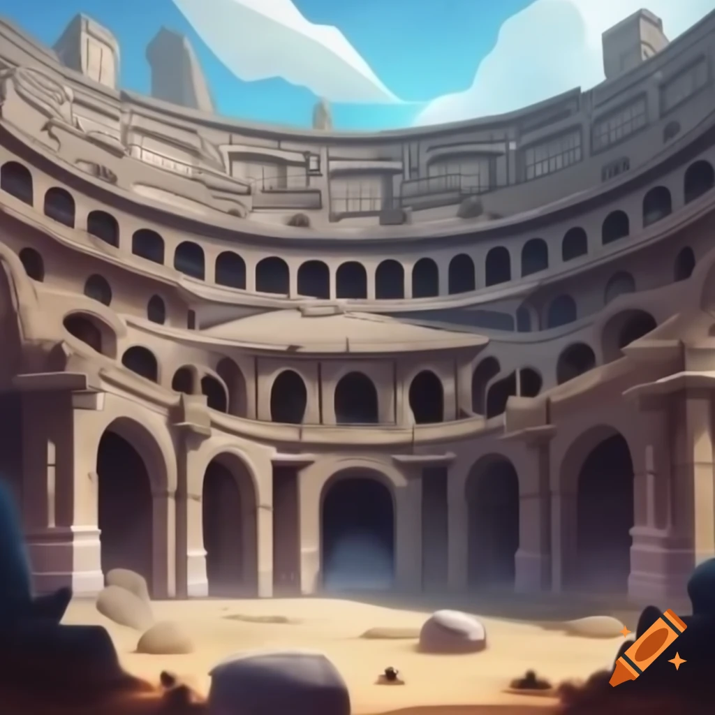 Colosseum with marble pillars representing mythical monsters and five ...