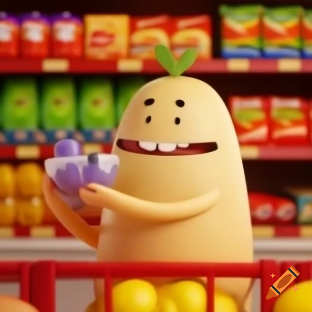 Cartoon of grug shopping at a supermarket on Craiyon