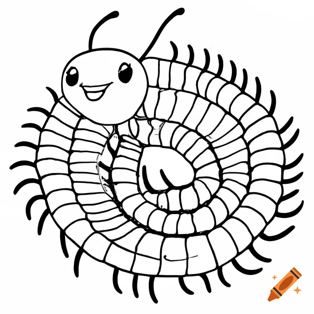 Black and white coloring page of a centipede on white background on Craiyon