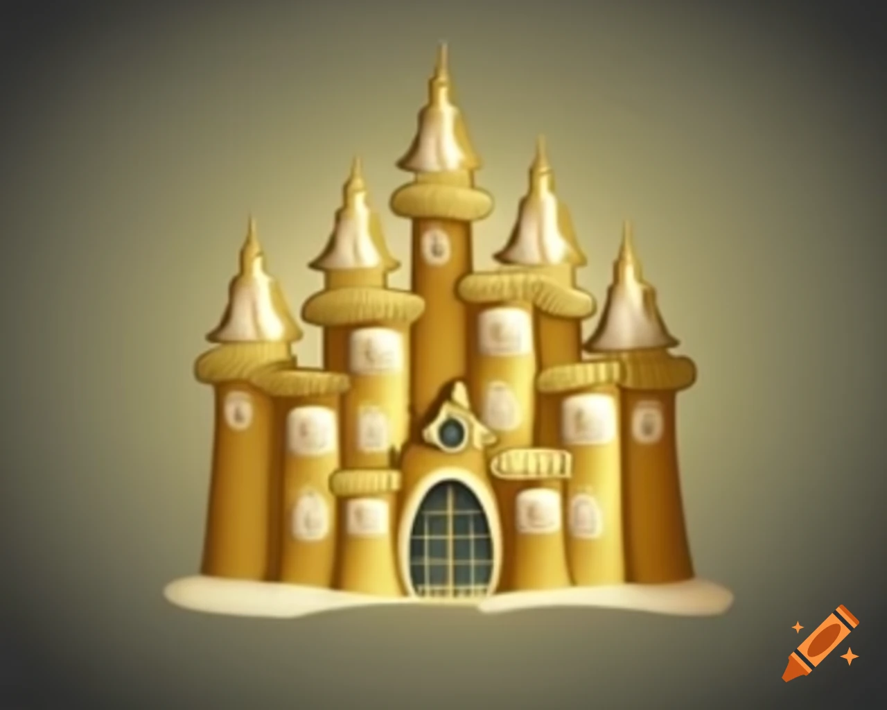 Fairy castle in maroon, gold, and white storybook style on Craiyon