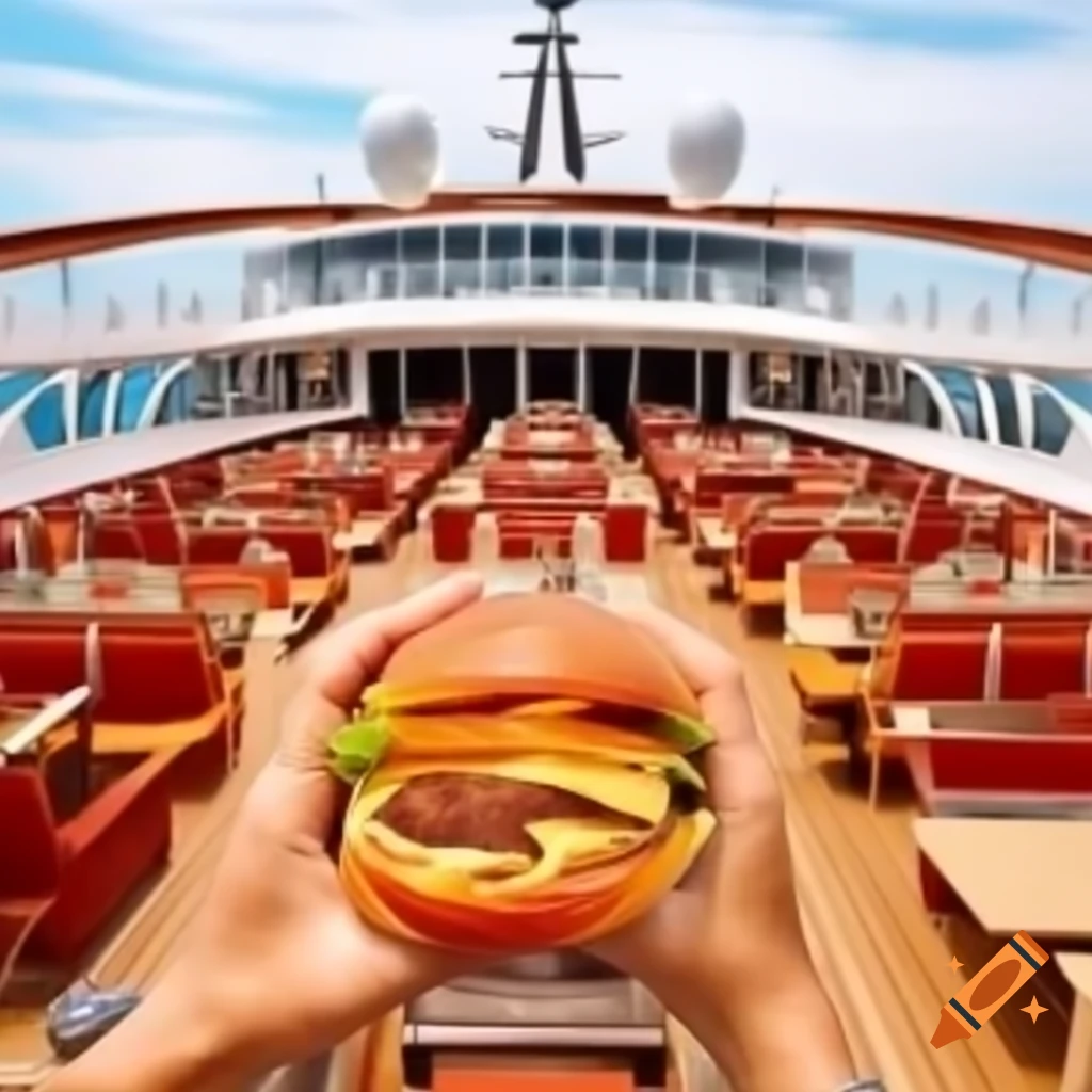 Burger made with peaches on a cruise ship on Craiyon