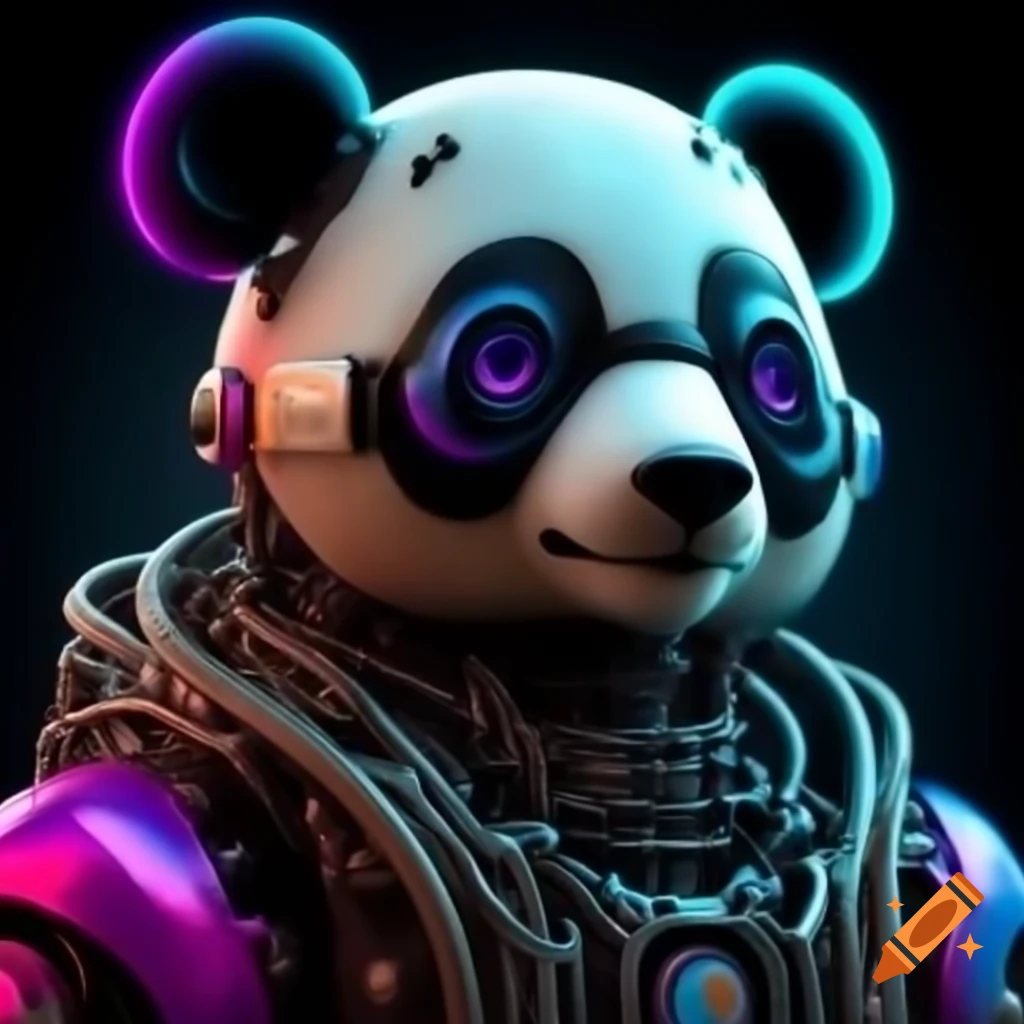 Psychedelic robot panda design on Craiyon