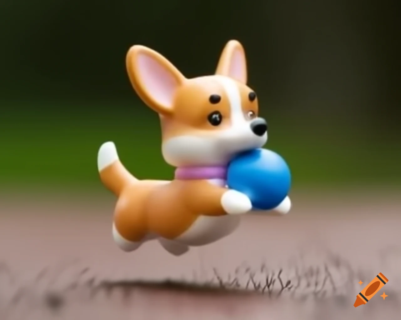 Stop motion plasticine mini corgi playing with ball on Craiyon
