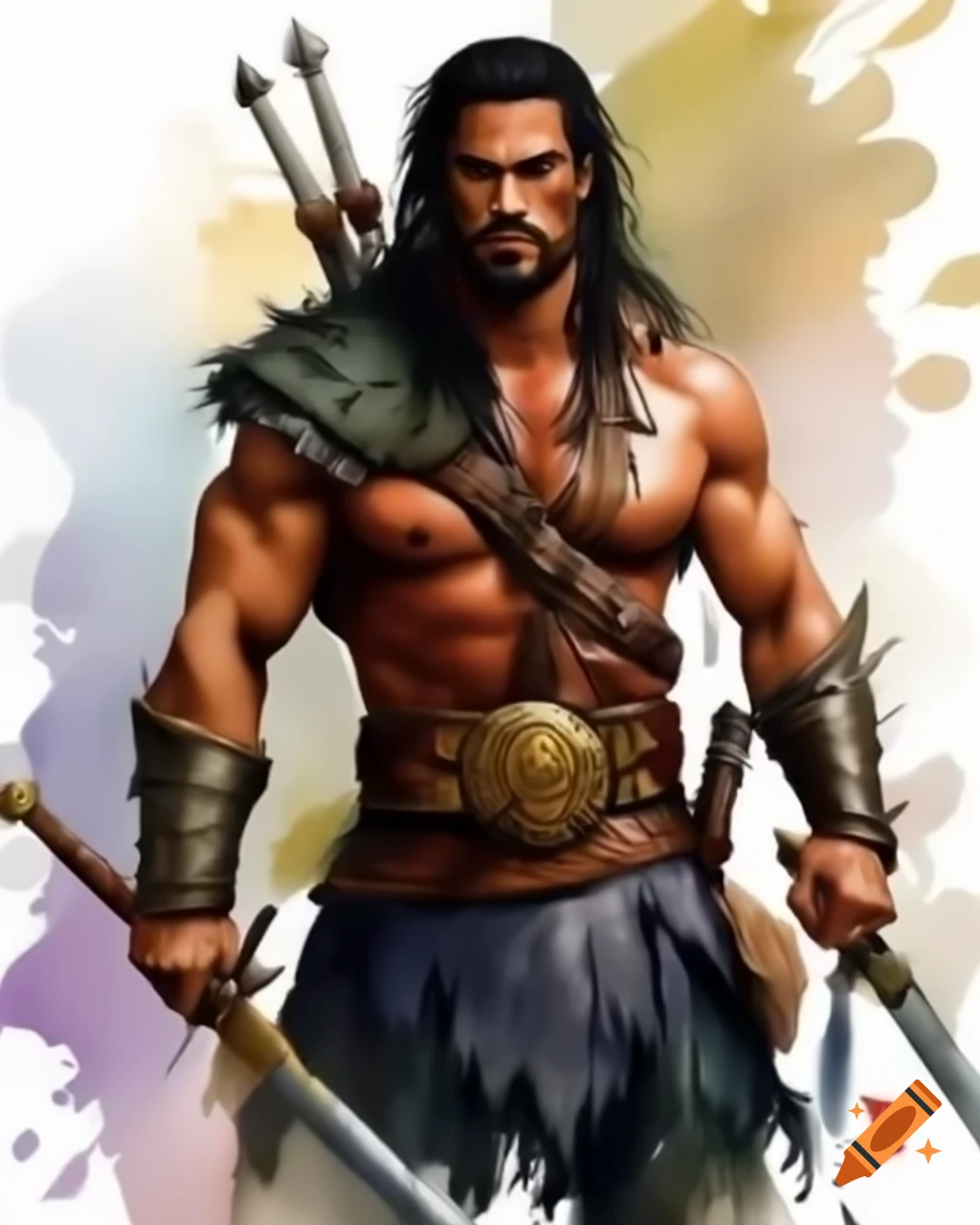Conan the barbarian depicted in watercolor style on Craiyon