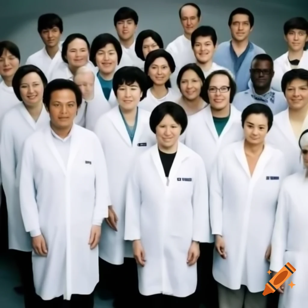 Headshot of a female doctor with black hair in a white lab coat on Craiyon